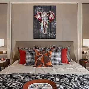 SkenoArt Animal Wall Art on Canvas Boho Bedroom Decor Elephant with Flower Pictures Bohemian Bathroom Wall Decor Mandala Wildlife Paintings Living Room Artwork Home Decorations 24"x36"