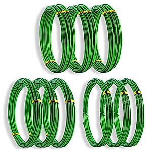 Sanlykate Bonsai Training Wire Kit, 9 Roll Tree Training Wires 295.27 Feet Total, 1.0mm, 1.5mm, 2.0mm Anodized Aluminum Wire Set, Hold Plant Branches Trunks - Green
