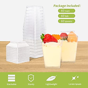 HawHawToys Dessert Cups, 60 Pack 5.4oz Appetizer Cups Parfait Cups Clear Plastic Dessert Cups with Lids and Spoons