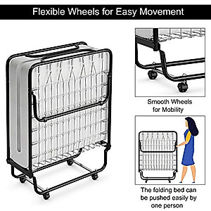 GOFLAME Folding Bed with Memory Foam Mattress, Portable Bed Cot Size with Metal Frame and Wheels for Kids and Adults, Rollaway Guest Bed for Home and Office, Made in Italy