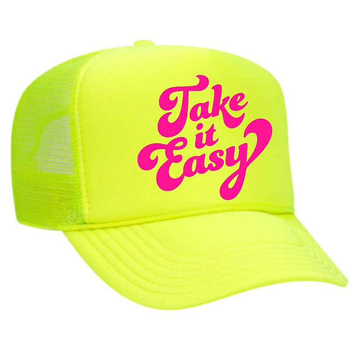 FitCrush Lifestyle TAKE IT Easy Trucker Hat (Neon Yellow)