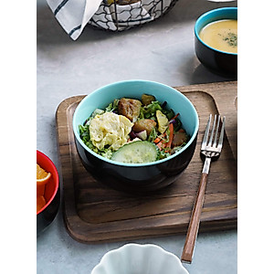 Teocera Cereal Bowl, Soup Bowls Set, Porcelain Microwave Safe Bowl, 22 Ounce for Cereal, Soup, Oatmeal - Set of 6, Black Multi Color