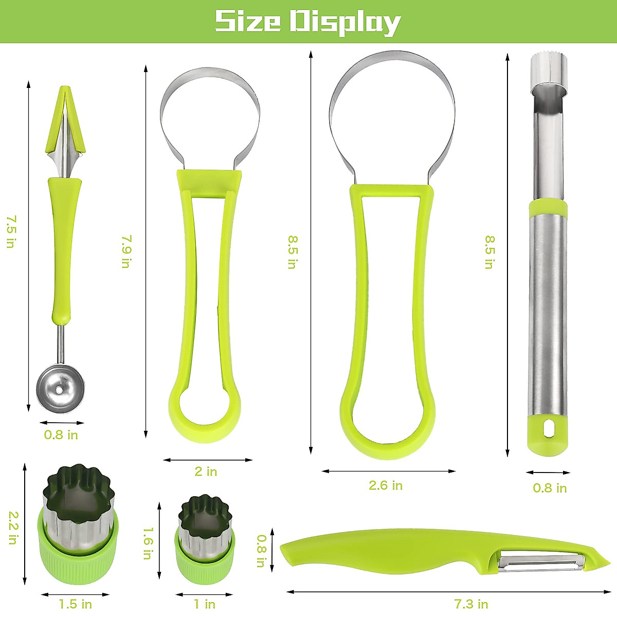 14 Pack Melon Baller Scoop Set - 4 in 1 Stainless Steel Fruit Tool Set Fruit Scooper Seed Remover with Fruit Vegetable Cutter Shapes Set Fruit Peeler for Fruit Slicer Dig Pulp Separator