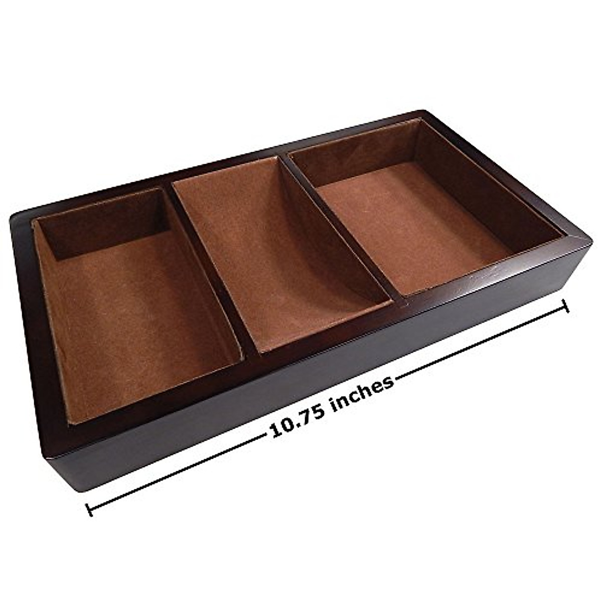 Profile Gifts Woltar Wooden Valet Tray with 3 Compartment Leatherette Organizer Box for Wallets, Coins, Keys, and Jewelry