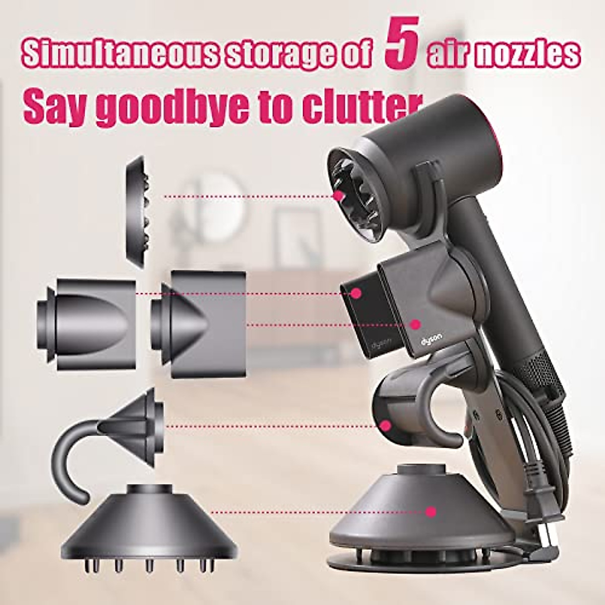 CATOOMUU for Dyson Supersonic Hair Dryer Stand Holder, Dyson Blow Dryer Accessory Organizer, Attachments Counter Storage Rack