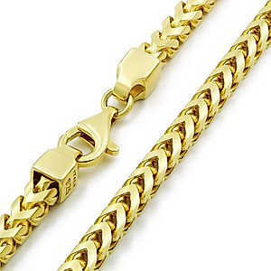 Giorgio Bergamo 925 Italian Sterling Silver 5mm Solid Franco Chain, Yellow Gold Plated Square Box Link Necklace, (30)
