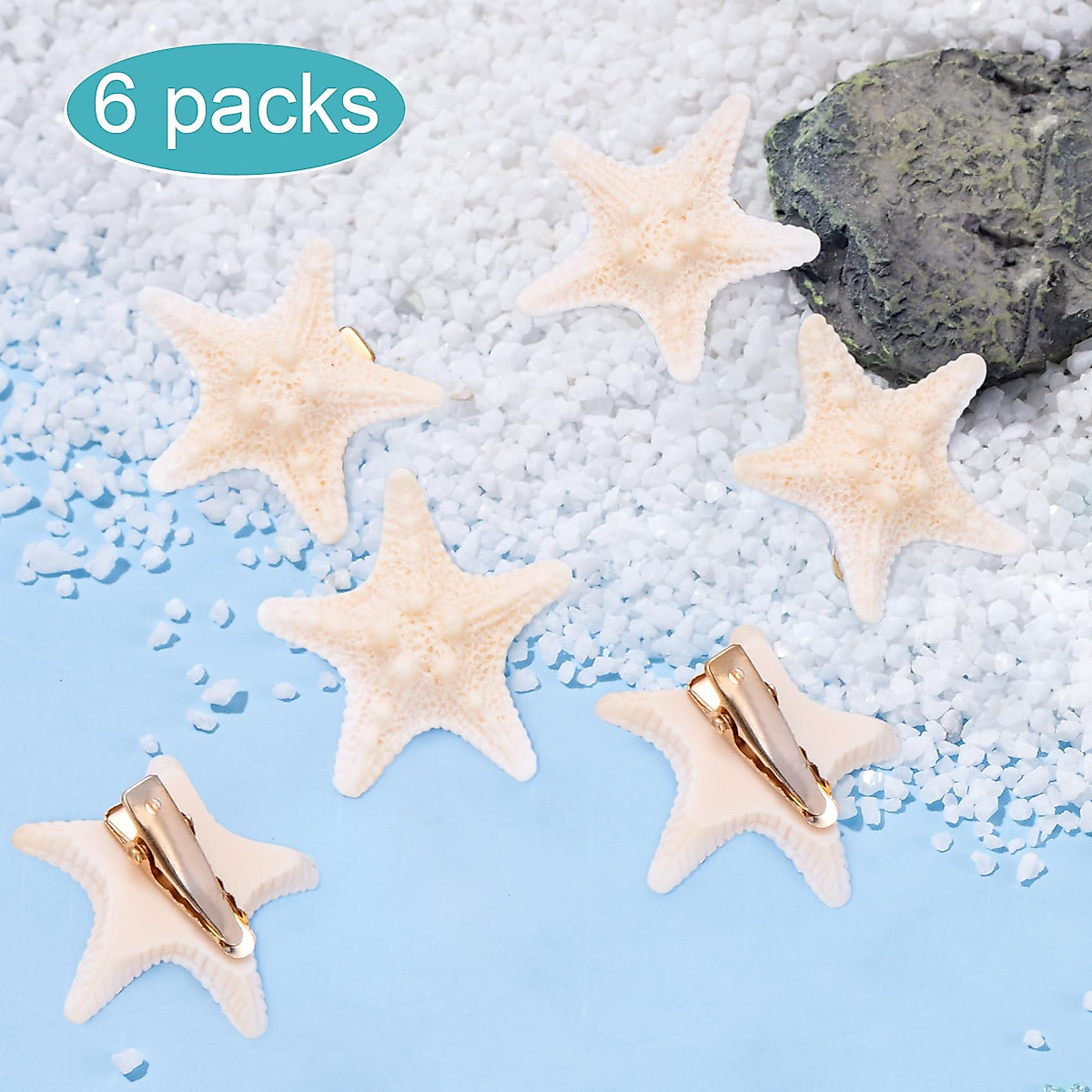 CHANZET 6Pcs Starfish Hair Clips, Resin Cute Beach Sea Hair Barrettes Pins, Mermaid Headpiece Hair Alligator Clips for Women Girls Hair Accessories Birthday Gift