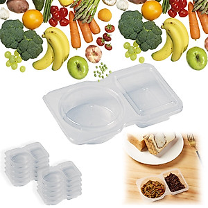 XJSGS Double Compartment Condiment Container with Lids,Double Compartment Snack Containers,Travel Condiment Container, Double Condiment Container With Lid for Dipping, Reusable. (15PCS)