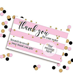 Pink Stripes Scratch & Win Customer Appreciation Package Inserts for Small Businesses, 20 2" X 3.5” Single Sided Insert Cards with Scratch Off Stickers included by AmandaCreation