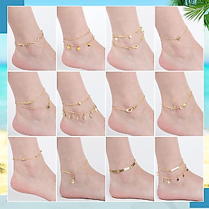 Hicarer 16 Pieces Ankle Bracelets 14K for Women Anklets Set Silver Gold Boho Beach Anklets Foot Chains Adjustable Foot Hand Jewelry Romantic Gift(Gold)