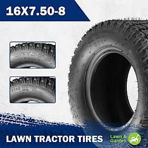 MaxAuto 16x7.50-8 16x7.5x8 Turf Saver Lawn Mower Tire 4PLY, Set of 2