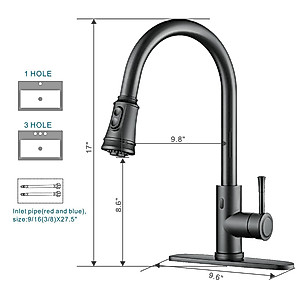 Welsan Touchless Kitchen Faucet, Hands-Free Automatic Smart Faucet with Pull Down Sprayer, Stainless Steel Matte Black, Single Handle Motion Sensor Activated Faucet for Kitchen Sink
