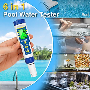 ORAPXI Pool Salt Tester Salinity Meter 6 in 1- Salt Ph ORP TDS EC Temp Meter pH Meter for Pool Salt pH ORP Tester pH and EC Tester for Hydroponics, Saltwater Pool, Hot Tubs, Aquarium