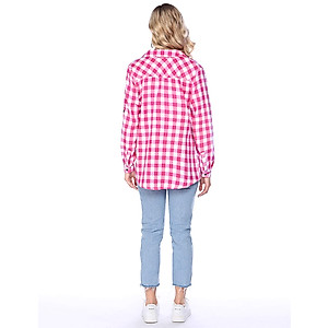 HOTOUCH Flannel Shirt for Women Long Sleeve Mid-Long Shirts with Pockets