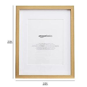 Amazon Basics Rectangular Photo Picture Frame, 11" x 14" or 8" x 10" with mat, Pack of 2, Gold, 12.28 x 15.18 inches
