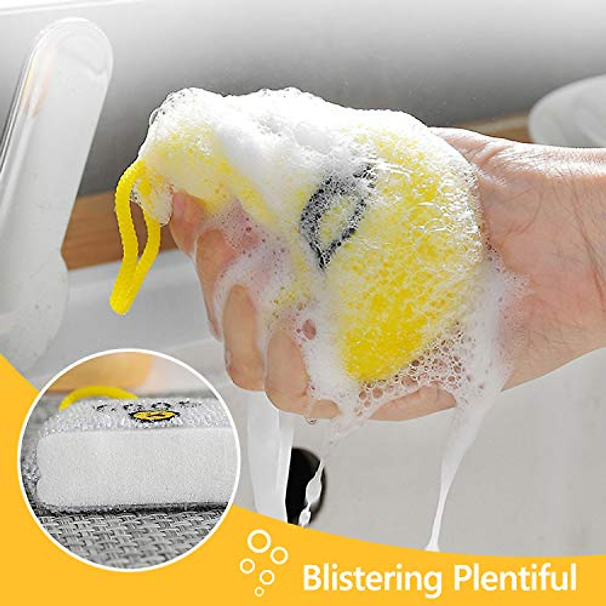 MTZRFLL Smiley Scrub Sponges, Non-Scratch Kitchen Cleaning Sponges, Multi-Purpose Microfiber Dishwashing Sponge for Dishes (8 Pack)