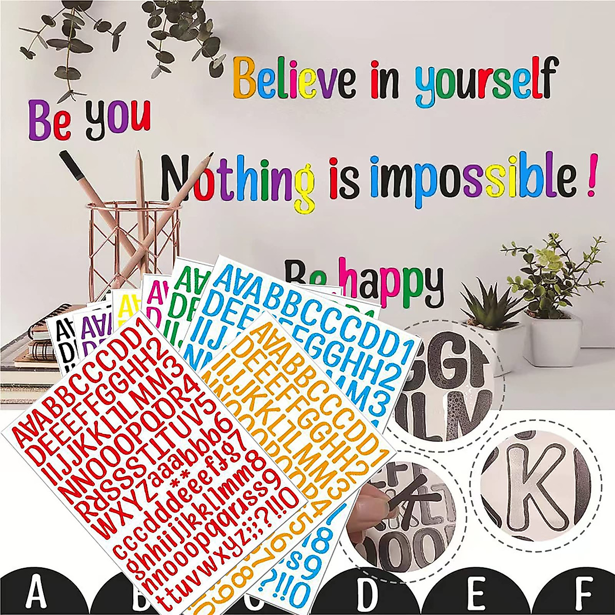 8 Sheets Letter Stickers, 1008 Alphabet Stickers,1 inch Vinyl Self-Adhesive Sticker Letters, Black Alphabets ABC Stickers, for DIY Mailbox House Numbers, Scrapbooking Embellishments & Decorations