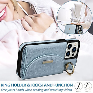 Keallce Case for iPhone 13 Pro 6.1'' 5G, Flip Leather Wallet Case with Card Slots, Stand Ring Holder Kickstand, Protective Folio Phone Cover for Women Ladies Compatible with iPhone 13 Pro 2021, Blue