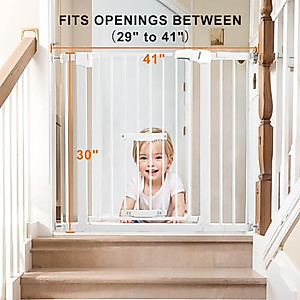 Tiovo Baby Gate with Cat Door Adjustable, 29"-41" Auto Close Safety Dog Gate for Stairs, Doorway, House, Kitchen, Pressure Mounted & Dual-Lock Design Sturdy Pet Gate Pet Supplies, White