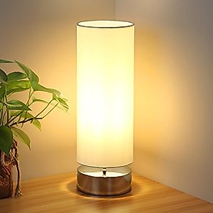 Touch Control Nightstand/Table Lamp Bedside Minimalist Desk Lamp Modern Accent Dimmable Touch Light with Cylinder Lamp Shade Night Light for Bedroom Living Room Kitchen, E26 Bulb Included