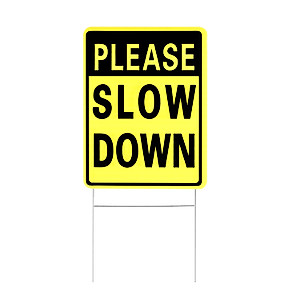 Kichwit 2 Pack Double Sided Please Slow Down Sign Plastic Yard Signs with Metal Stakes, Sign Measures 11.8 x 15.7 Inches