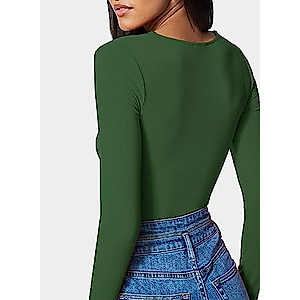 Dokotoo Women's Cross Wrap Ruched Plunge Sexy Deep V Neck Slim Fit Long Sleeve T Shirt Tunic Tops Tee Green XL