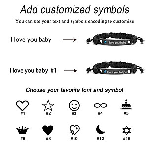 JUBOPE Personalized Handmade Braided Couples Bracelet - Custom Engraving Name ID Long Distance Relationship Bracelet Adjustable Rope Couples Bracelet Gift for Men Women Lover