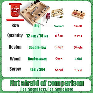 Montessori Screwdriver Board Set, Real 17 Pcs & 12 Holes Fine Motor Skills 3 4 5 +Kids Patience Basic Life Skill Educational Wooden STEM Toys for Toddler Preschool Materials Busy Sensory Tools