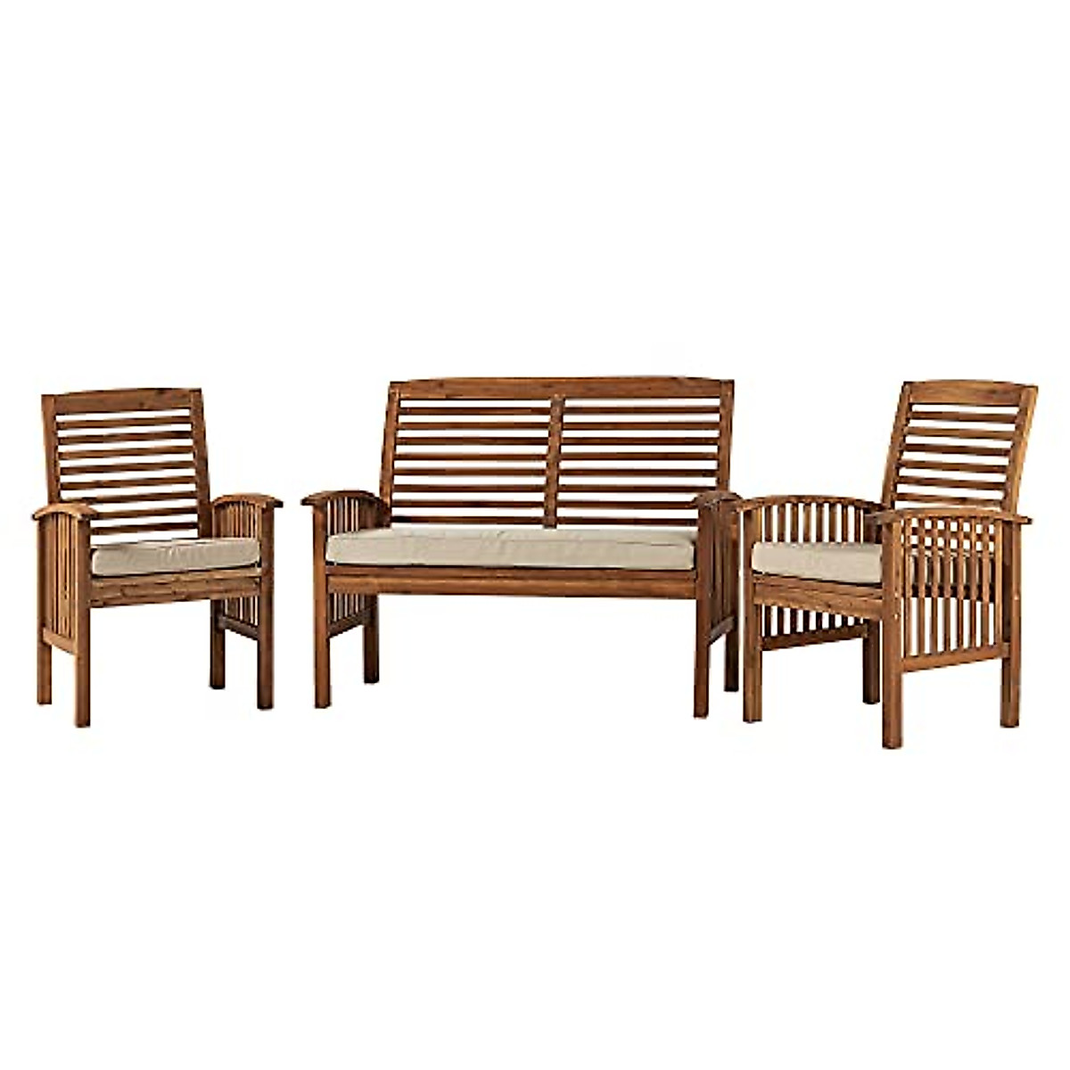 Walker Edison AZOWCHAT3PCBR Castellina Modern 3-Piece Solid Acacia Wood Patio Chat Set, Brown