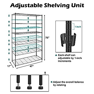 WDT NSF Certified Storage Shelves on Wheels, Heavy Duty Metal Shelves for Storage with Adjustable Stand, 6-Tier Wire Shelving Unit for Garage Pantry Kitchen Shelf Rack(17" W*47" D*80" H), Black