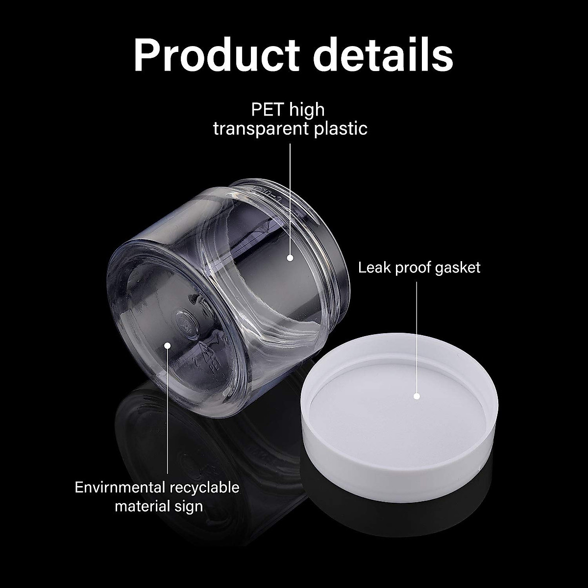 Patelai 4 Pieces Round Clear Wide-mouth Leak Proof Plastic Container Jars with Lids for Travel Storage Makeup Beauty Products Face Creams Oils Salves Ointments DIY Making or Others (White,2 Ounce)