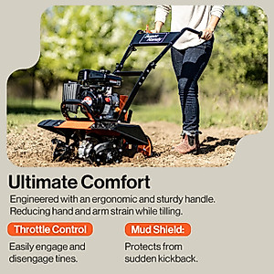 SuperHandy Tiller Cultivator 2.5HP 79cc 4 Stroke Ultra Duty 4 Premium Steel Adjustable Forward Rotating Tines for Garden, Lawn, Digging, Root/Weed Removal and Soil Cultivation