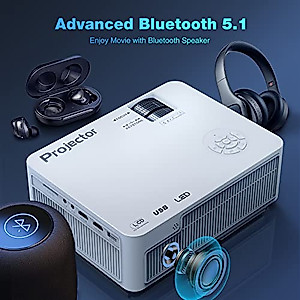 Native 1080P 5G WiFi Bluetooth Projector (with Tripod), 350 ANSI 4K Supported Home Projector, Portable Outdoor Projector with Max 300" Display, Movie Projector Compatible with TV Stick, HDMI, Phone