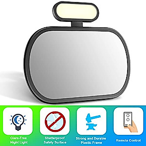 JoyDow Baby Car Mirror with Night Light, Safety Rear Facing Car Seat Mirror for Infant Newborn, Wide Crystal Clear View 360° Adjustable, Crash Tested & 100% Shatterproof
