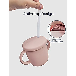 TotAha Silicone Straw Cup for Baby | Sippy Cups for Babies 6-12-18 Month | Sip-N-Snack Lid 2-in-1 Transition Cup from Bottle | Open Training Cups with Easy-Hold Handle | Baby Led Weaning Snack Cups