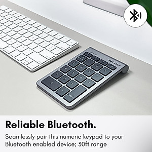 Macally 22 Keys Bluetooth Wireless Number Pad for Laptop and Desktop -10 Key Bluetooth Numeric Keypad with Arrow Keys for Easy Data Entry - Number Keypad for MacBook Pro Air, iMac, Apple, iPhone, iPad