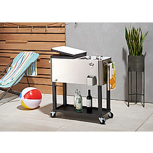 TRINITY Stainless Steel Beverage Cooler and Ice Chest with Wheels and Protective Cover, Rolling Cart with Shelf for Patio, Outdoor Bar, Catering, and Restaurants, 80 Quart Capacity