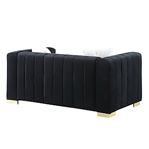 WILLIAMSPACE 62" Modern Loveseat Sofa for Living Room, Mid Century 2-Seater Velvet Chesterfield Sofa, Upholstered Couch with Gold Leg for Apartment, Office, Small Space (Black)