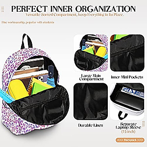 Leopard Classic Girls School Backpack, Lightweight Basic Big Kids Bookbags 17 Inch for Middle School Elementary, Stylish Casual Youth Daypack with 15-Inch Laptop Sleeve for Student Travel Outdoor, 24L