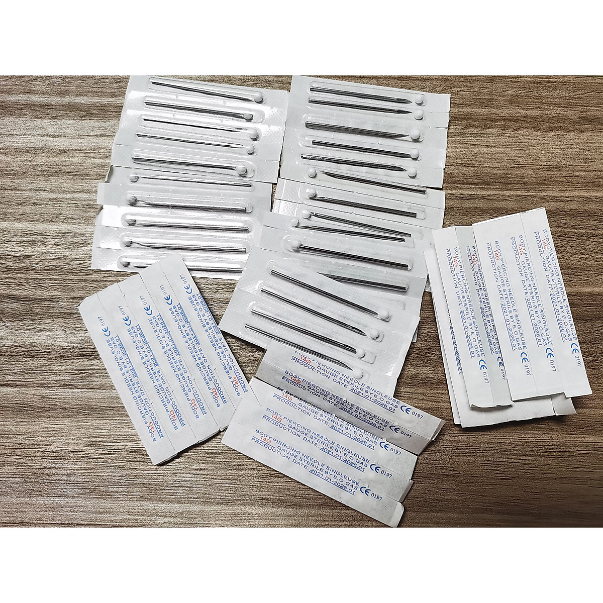 JIESIBAO 50PCS Mixed Body Piercing Needles, 12G 14G 16G 18G 20G Stainless Steel Sterile Disposable Ear Nose Navel Nipple Lip Piercing Needles