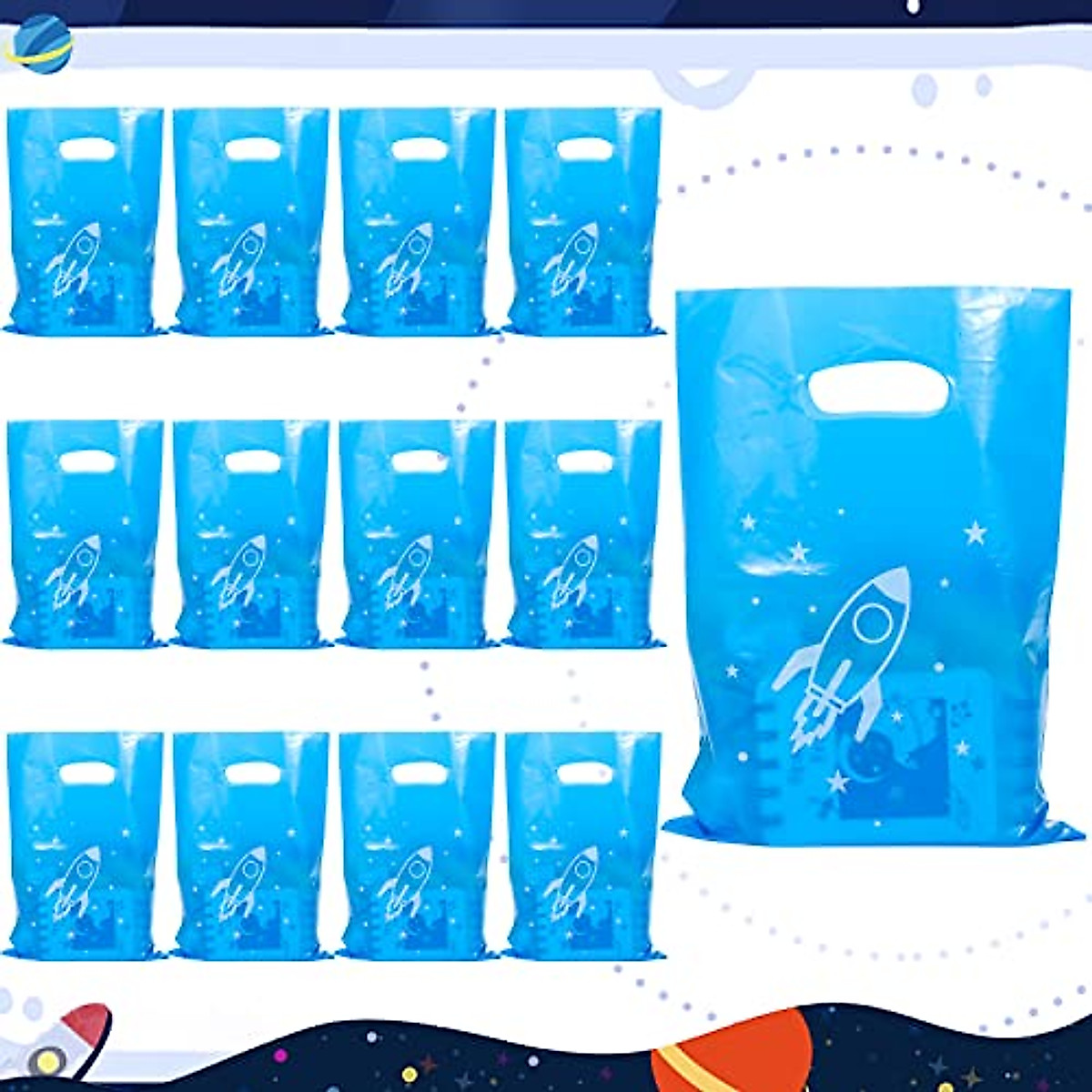 Lorfancy 96 Pcs Outer Space Party Favors Kids Space Toys Boys Girls Space Themed Party Supplies Slap Bracelets Tattoo Stickers Stampers Bouncy Ball Keychains Gift Bags Accessories Birthday Party Decorations