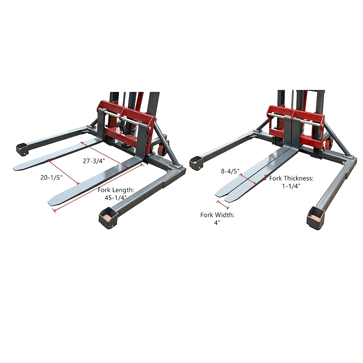 Pake Handling Tools Long Fork Manual Pallet Stacker Hand/Foot Pump Lift Truck Hydraulic Lift with Adjustable Fork and Straddle Legs, 2200 lbs Capacity, Lift Height 63", Fork 45.27" L, Leg 49.2" W