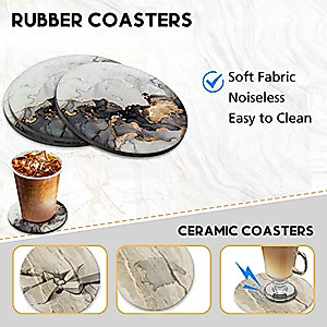 Swooflia Coasters for Drinks Coffee Table, Marble Grey Black Aesthetic Silicone Absorbent Cup Coaster Set Housewarming Gift Kitchen Home Wooden Desk Office Bar Tabletop Decor 6 Pack