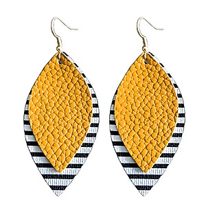 ROSTIVO Leather Earrings for Women Double Layered Dangle Earrings (Yellow)