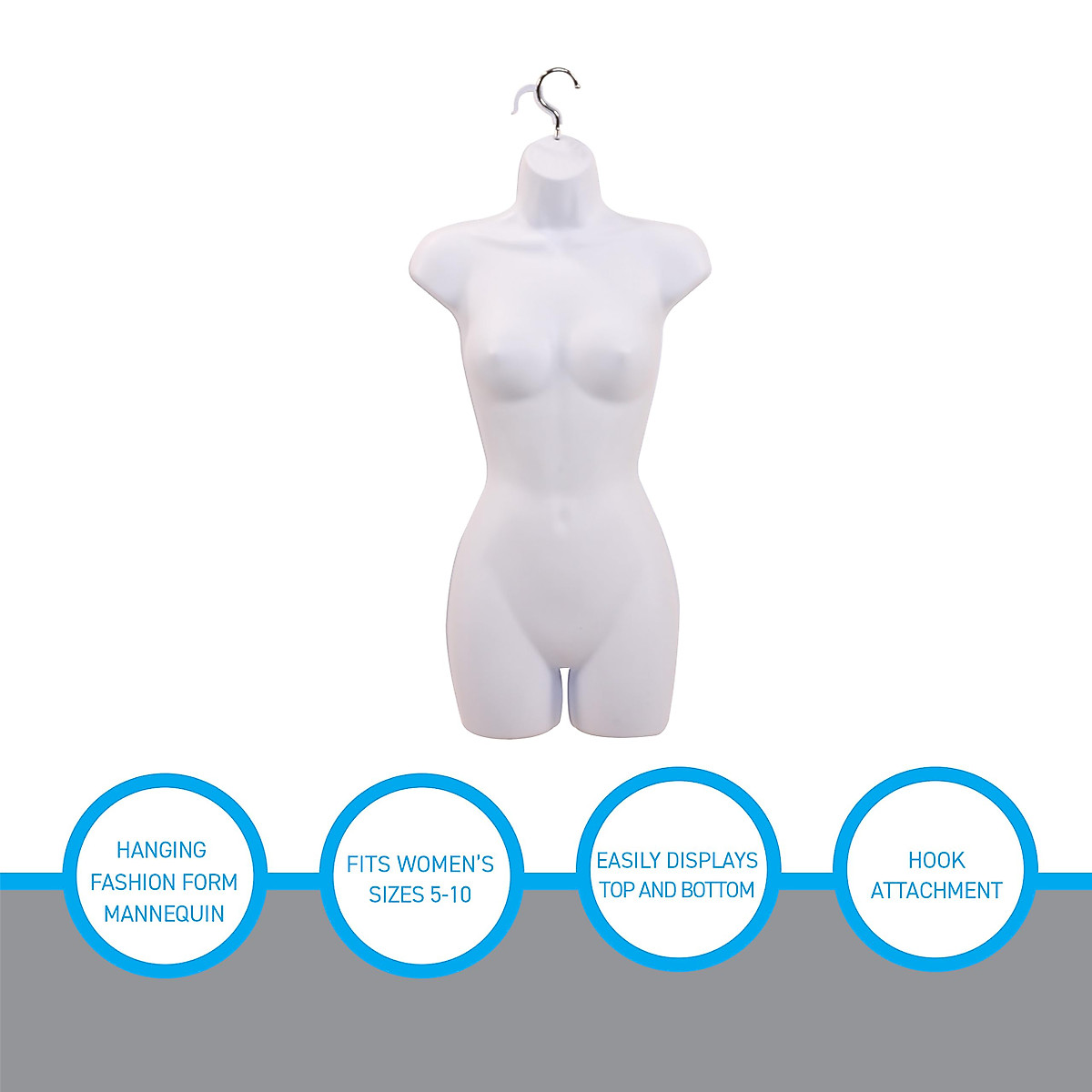 SSWBasics Female Mannequin Torso - Fits Women’s Sizes 5-10 - Molded, Shatterproof & White