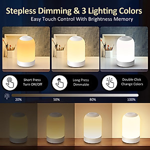 G Keni Baby Night Light for Kids, LED Touch Lamp, Stepless Dimming Nursery Lamp with Timer, Breastfeeding, Diaper Change, Sleep Aid, USB Rechargeable White/Natural/Warm Bedside Light for Bedroom