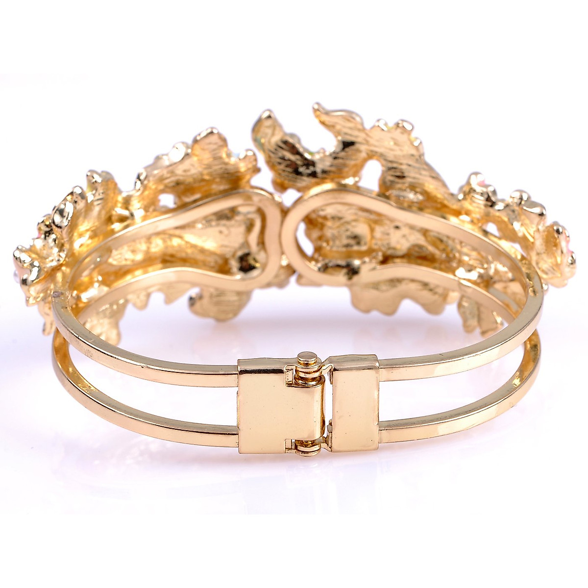 Alilang Faux Pearl Crystal Rhinestone Pastel Enamel Floral Flower Bridal Easter Bangle Cuff Bracelet