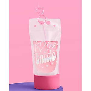 xo, Fetti Bachelorette Party Decorations Bride Foil Drink Pouches - 15 ct | Bach Party Drinkware, Cute Bridal Shower Cups, Bridesmaid Favor, Engagement Party Supplies