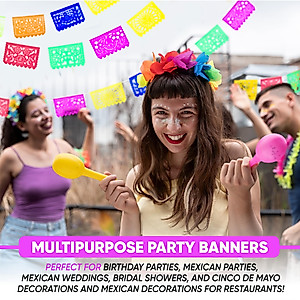 5 Pk Mexican Fiesta Party Decorations, Papel Picado Banner 60 ft Cinco de Mayo party papel picado tissue paper, Mexican theme supplies for Day of the dead Decorations, Birthdays, Mexican Banner Flags