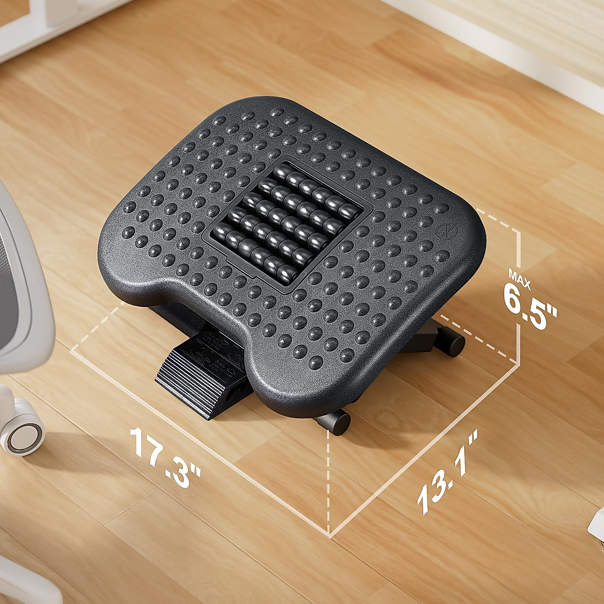 HUANUO Footrest Under Desk - Adjustable Foot Rest with Massage Texture and Roller, Ergonomic Foot Rest with 3 Height Position, 30 Degree Tilt Angle Adjustment for Home, Office